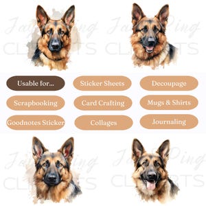 German Shepherd Portrait Art⎥watercolor Clipart Bundle⎥digital Stickers ...