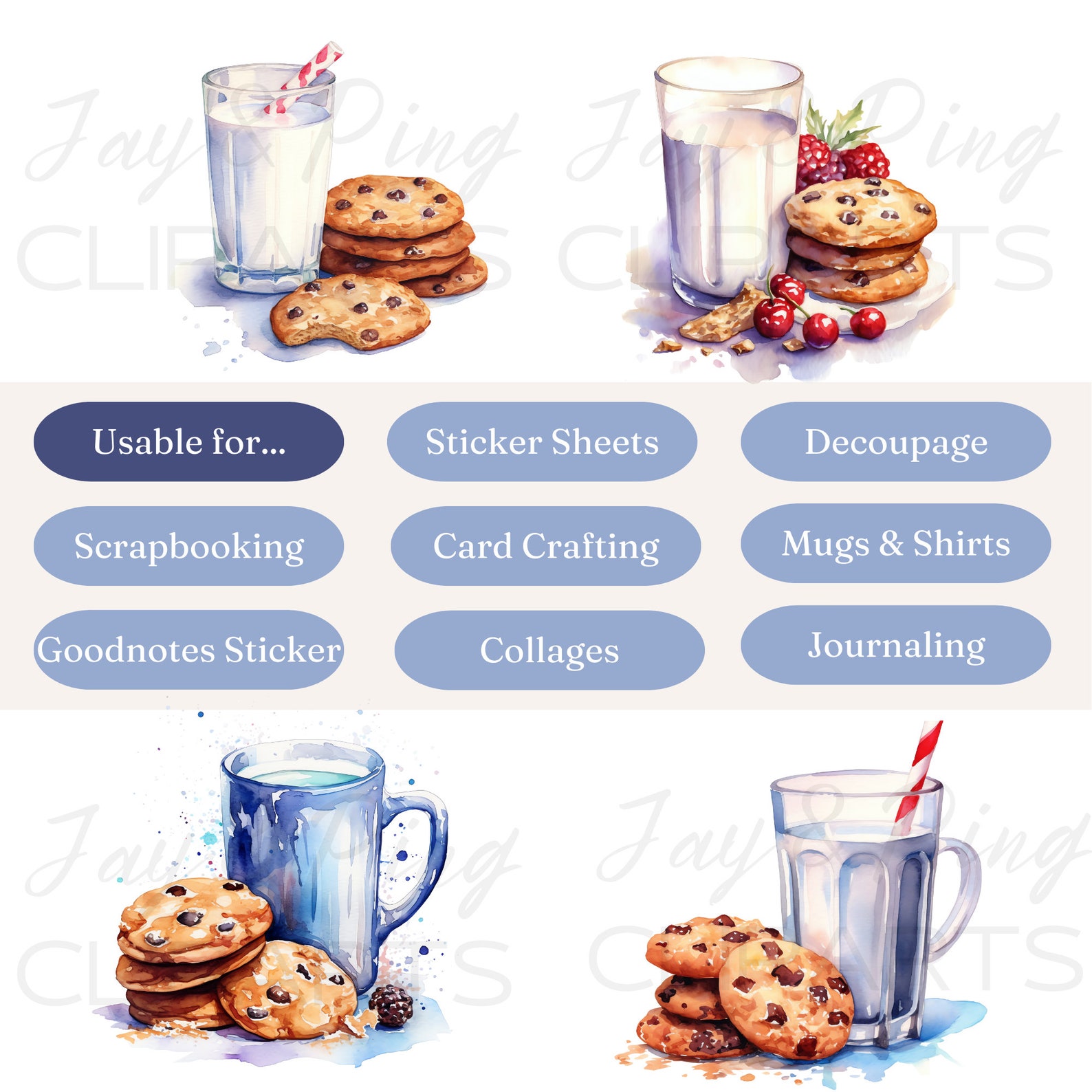 Milk and Cookies Clipart⎥watercolor Clipart Bundle⎥baking Clipart ...