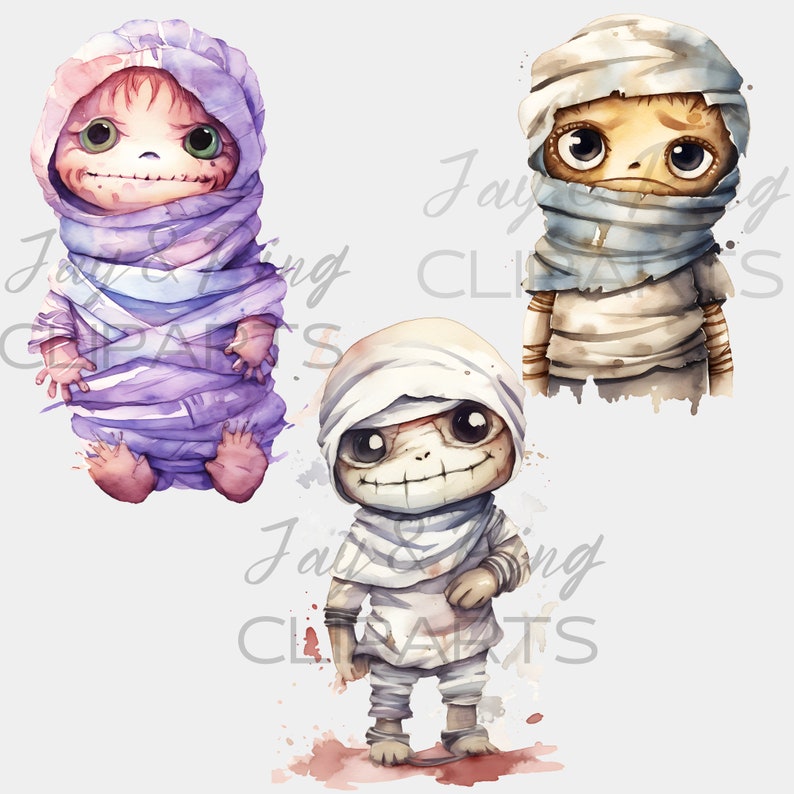Watercolor Cute Little Mummy PNG, Halloween Clipart, Digital Stickers ...