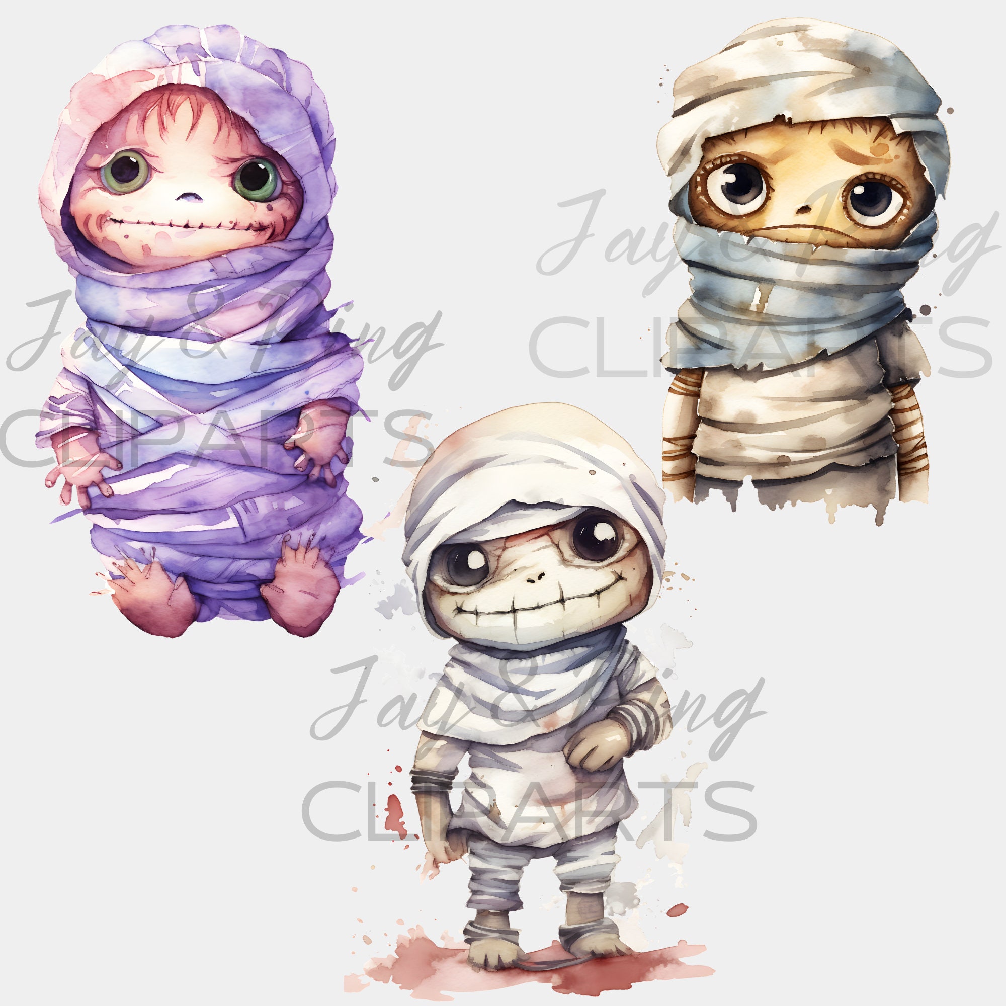 Watercolor Cute Little Mummy PNG, Halloween Clipart, Digital Stickers ...