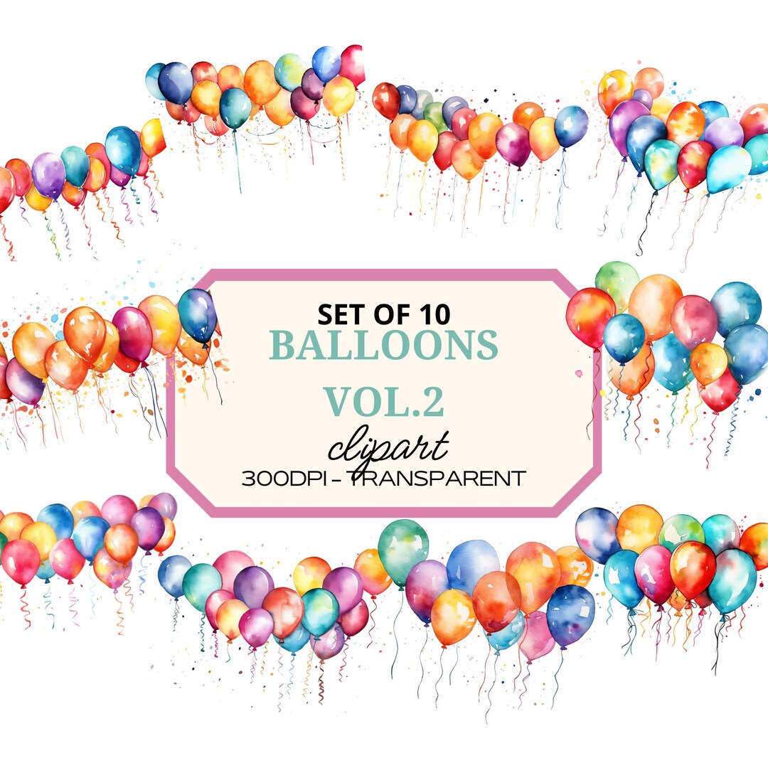 Party Balloons Clipart⎥watercolor Clip Art Bundle⎥birthday Parties for ...