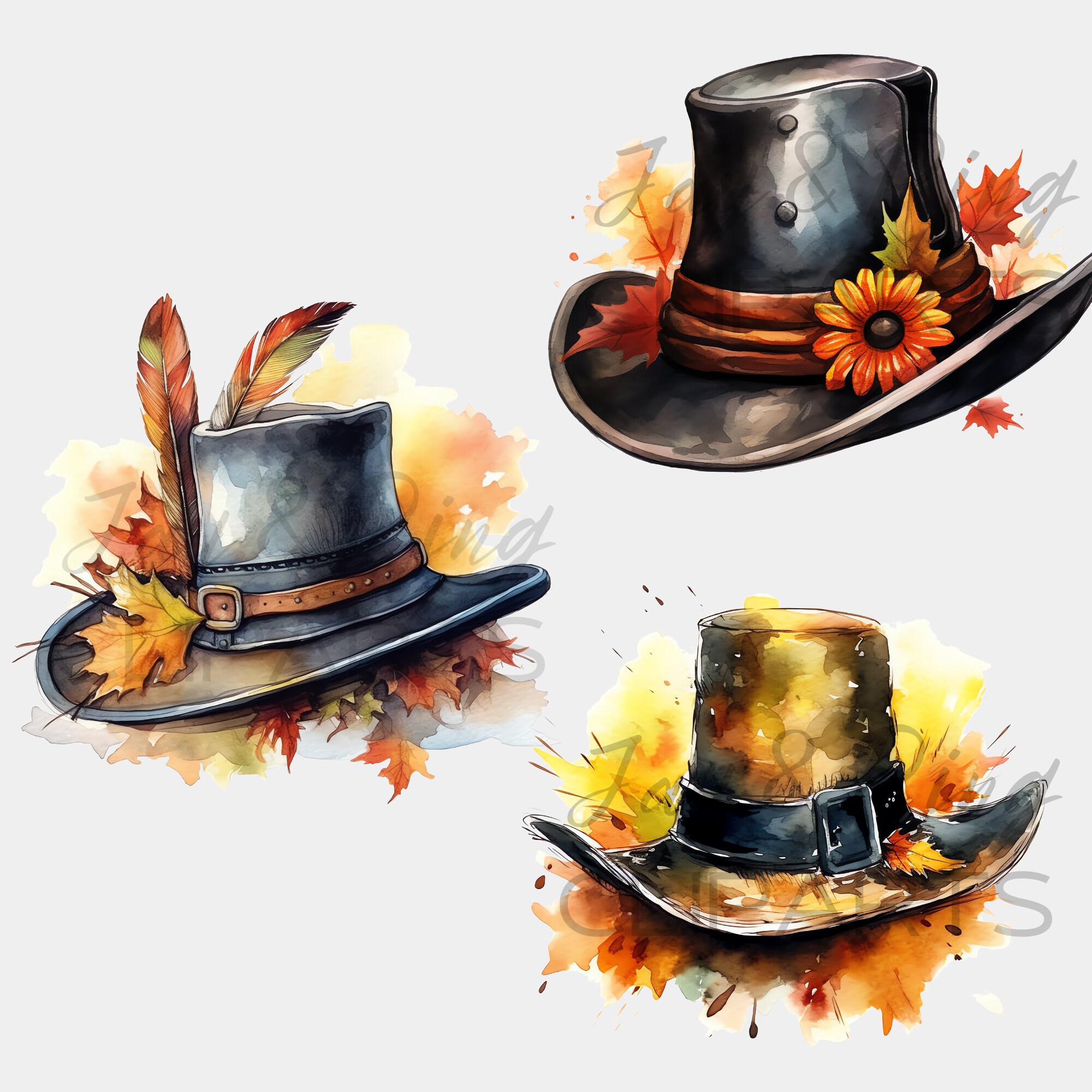 Watercolor Thanksgiving Pilgrim Hat Clipart⎥thanksgiving Clipart ...