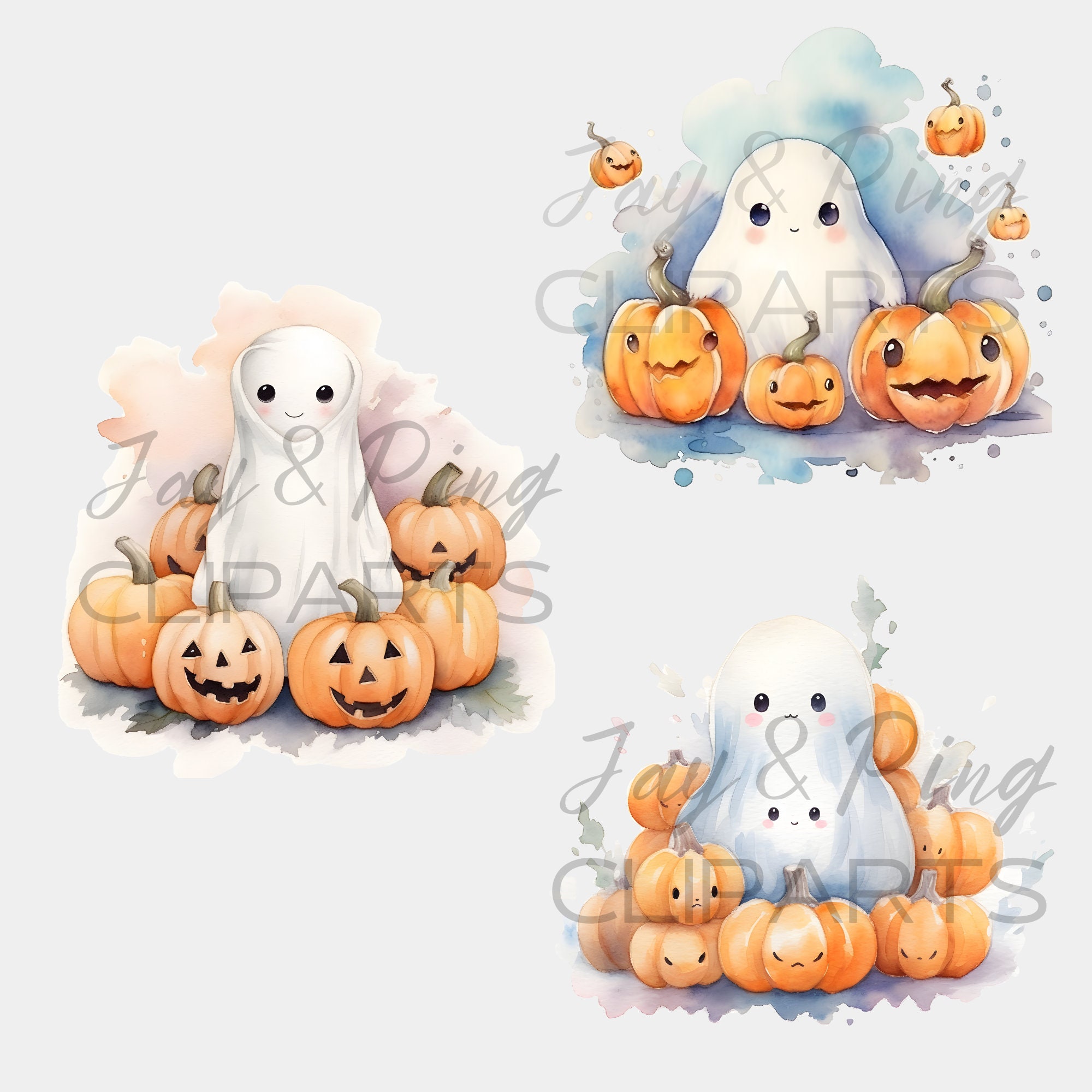 Watercolor Halloween Cute Baby Ghost Clipart⎥clipart Pumpkin⎥digital ...