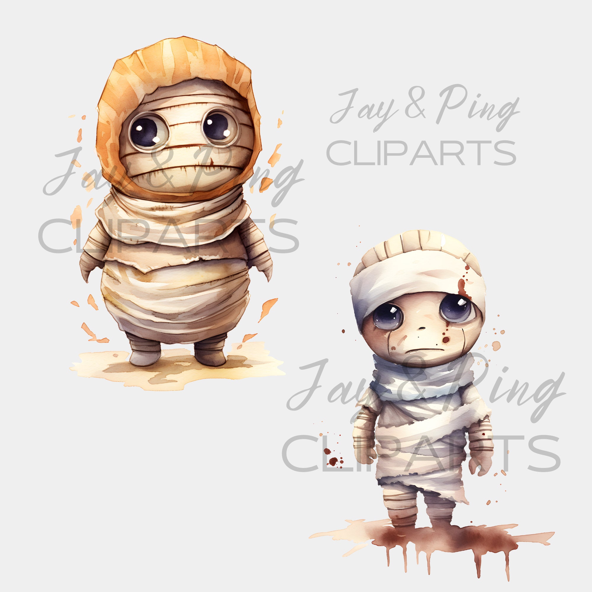 Watercolor Cute Little Mummy PNG, Halloween Clipart, Digital Stickers ...