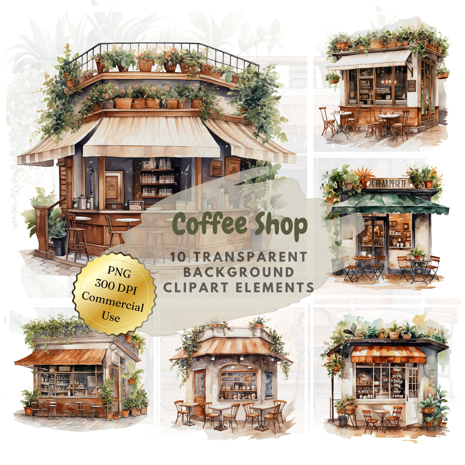Watercolor Coffee Shop Clipart⎥goodnotes Sticker⎥png Format⎥cozy Place ...