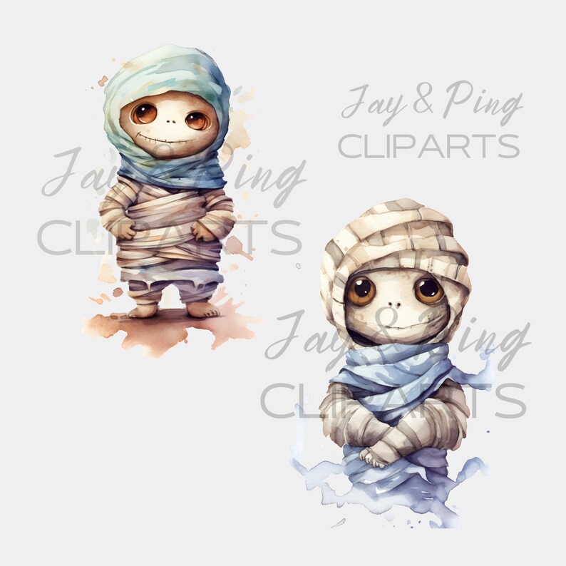Watercolor Cute Little Mummy PNG, Halloween Clipart, Digital Stickers ...