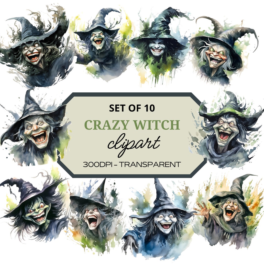 Crazy Witches Clipart⎥watercolor Clip Art Bundle⎥halloween Png⎥digital ...