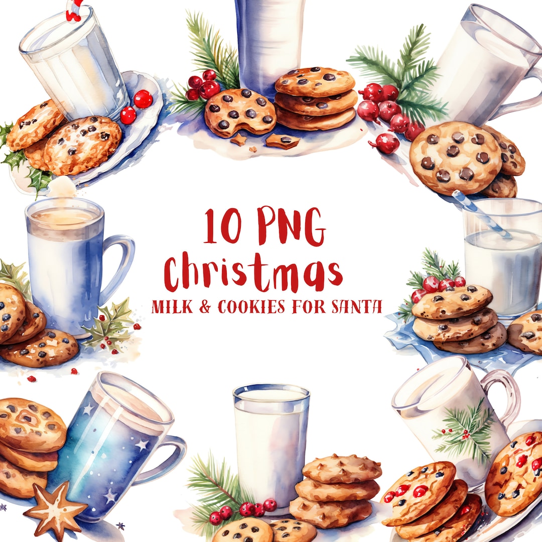 Watercolor Milk & Cookies for Santa Png⎥christmas Clipart⎥digital ...