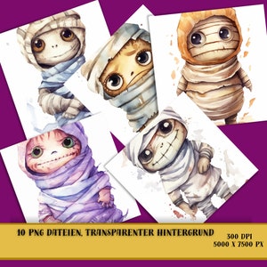 Watercolor Cute Little Mummy PNG, Halloween Clipart, Digital Stickers ...