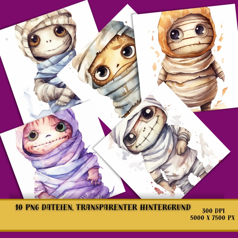 Watercolor Cute Little Mummy PNG, Halloween Clipart, Digital Stickers ...