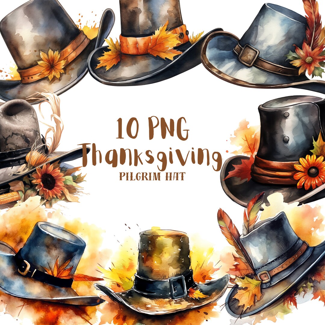 Watercolor Thanksgiving Pilgrim Hat Clipart⎥thanksgiving Clipart ...