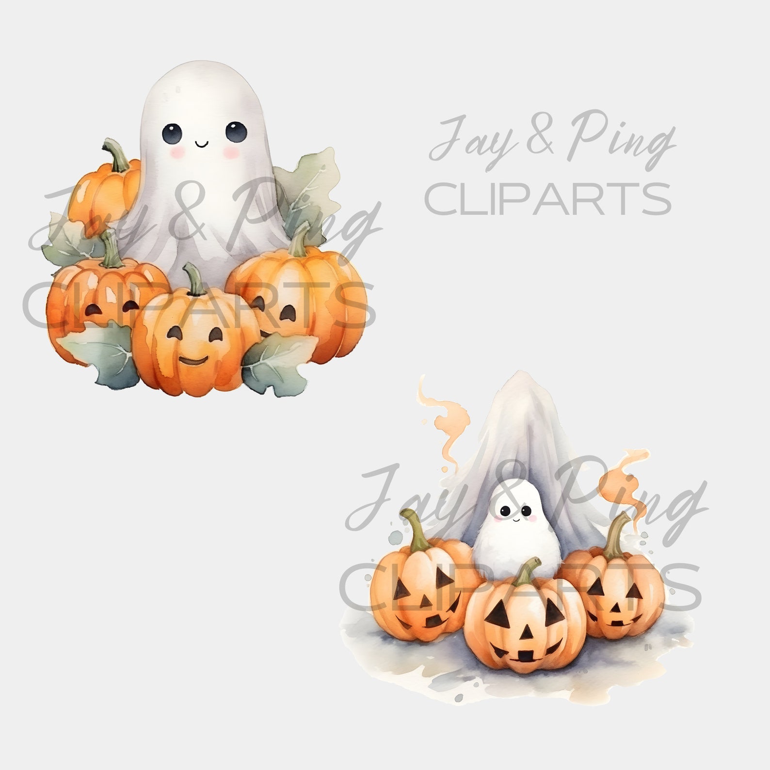 Watercolor Halloween Cute Baby Ghost Clipart⎥clipart Pumpkin⎥digital ...