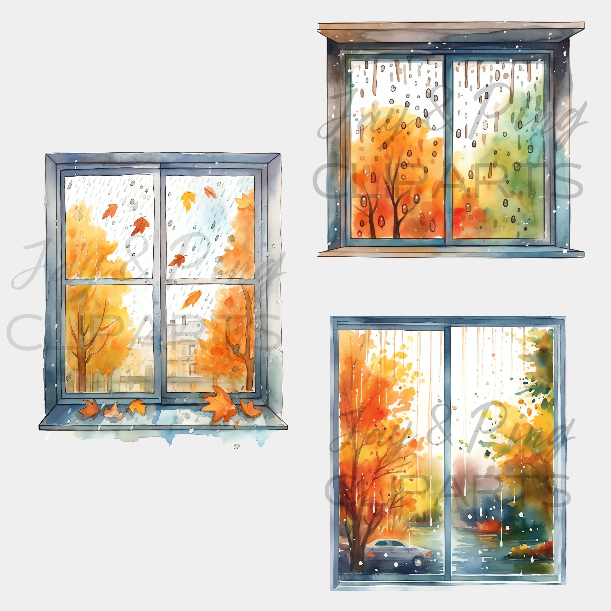 Watercolor Rainy Window Clipart Png⎥clipart Autumn Fall⎥watercolor ...