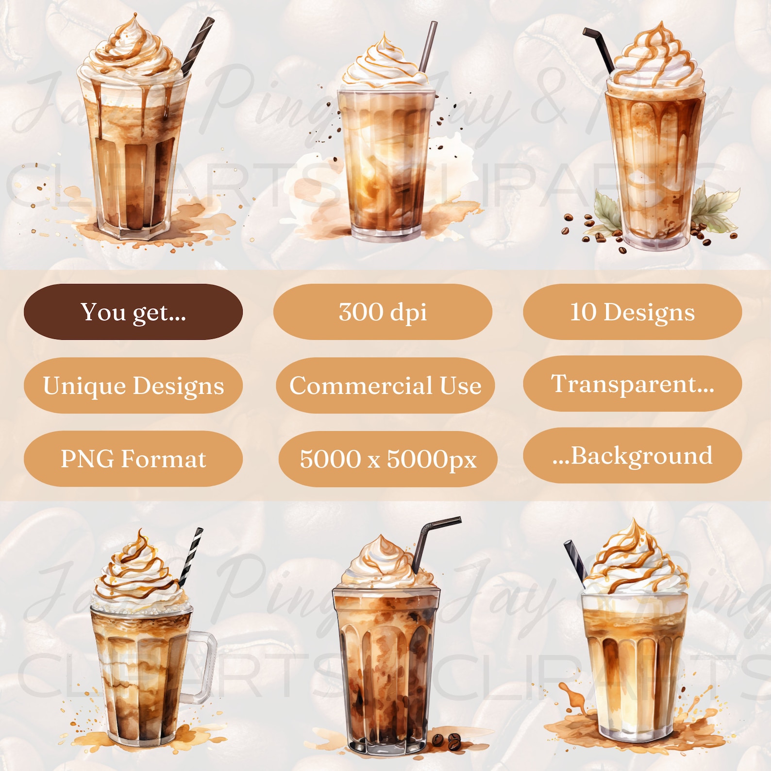 Watercolor Coffee Frappe Clipart Png⎥goodnotes Sticker⎥coffee ...
