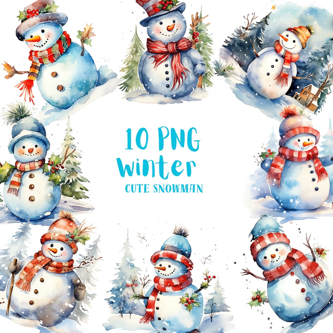 Watercolor Cute Snowman Clipart⎥clipart Winter⎥cozy Winter Day⎥snowman ...