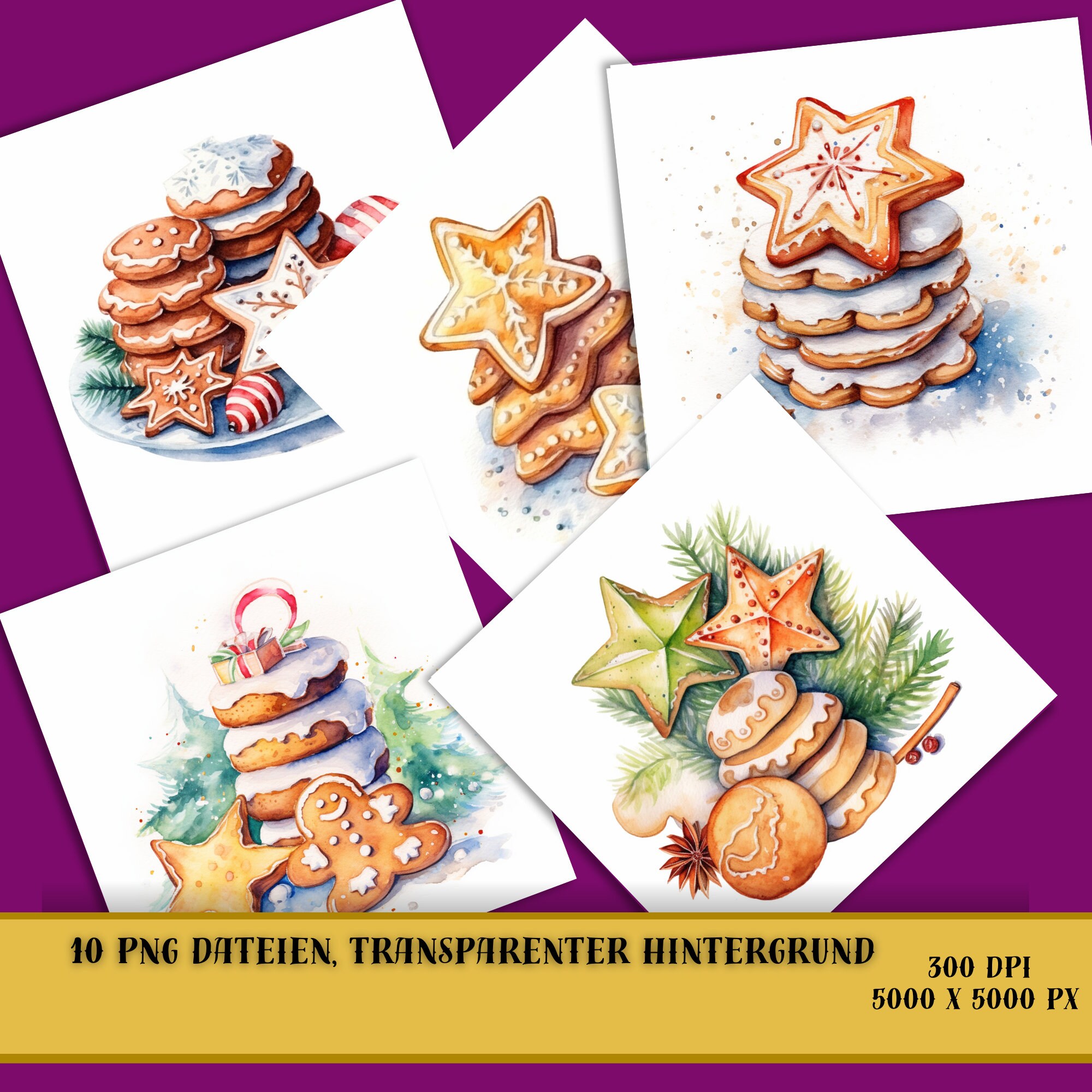 Watercolor Christmas Cookies Clipart Pnggoodnotes Stickerdigital ...
