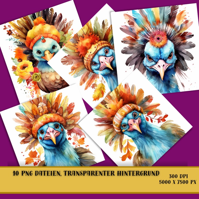 Watercolor Funny Feather Hat Turkey Png⎥thanksgiving Clipart⎥digital ...
