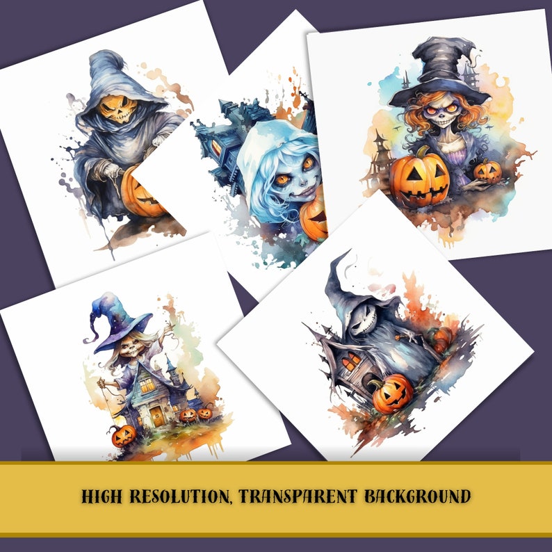 Zombie With Pumpkin Clipart⎥cute Witches Png⎥watercolor Bundle Clip Art ...