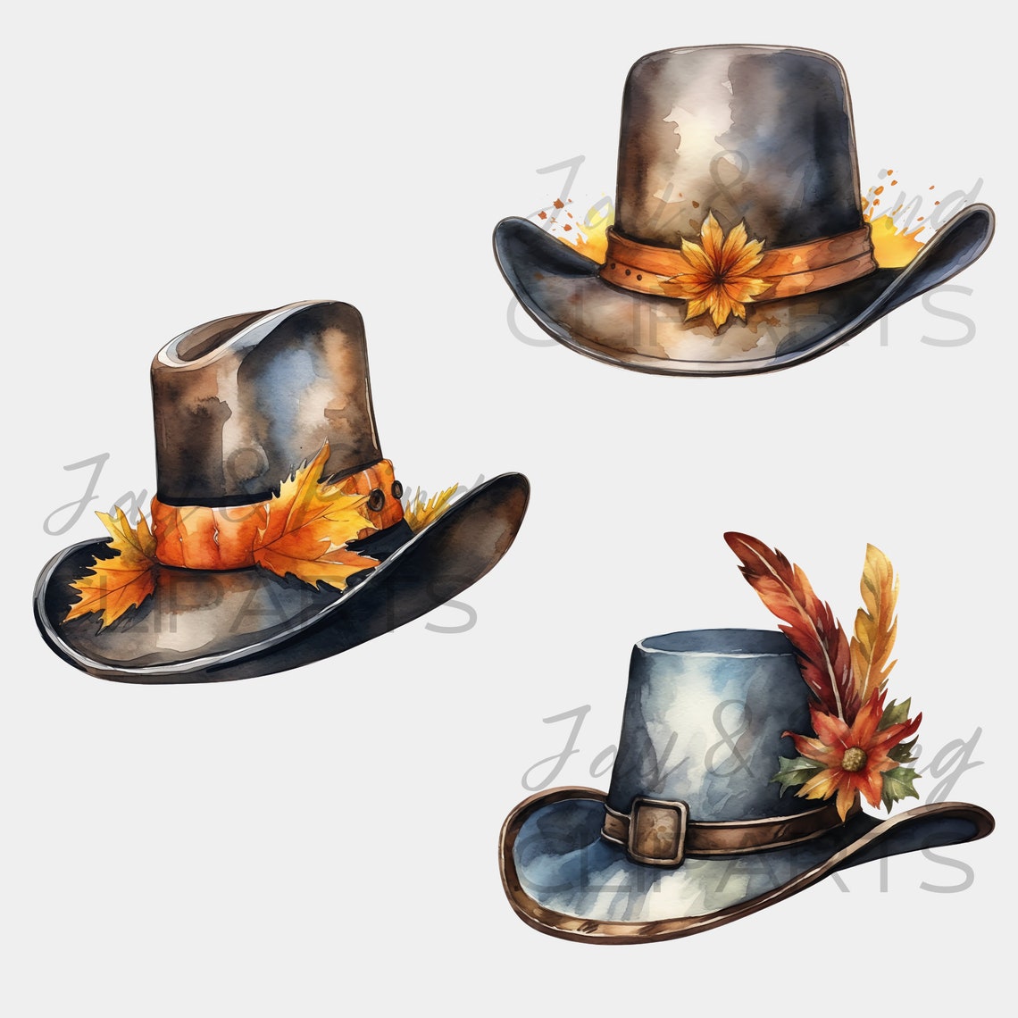 Watercolor Thanksgiving Pilgrim Hat Clipart⎥thanksgiving Clipart ...