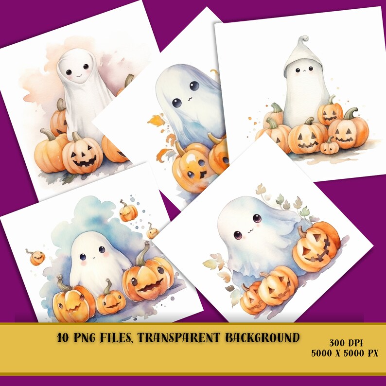 Watercolor Halloween Cute Baby Ghost Clipart⎥clipart Pumpkin⎥digital ...