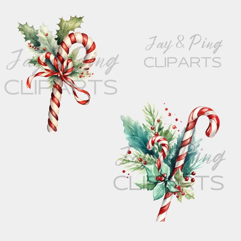 Watercolor Christmas Clipart Pngclipart Candy Cane - Etsy