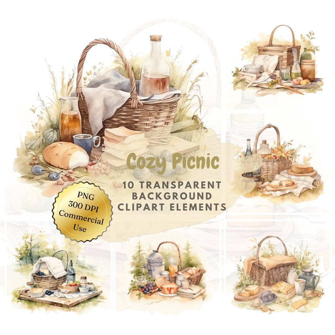 Watercolor Cozy Picnic Clipart⎥landscape Illustration⎥goodnotes Sticker ...