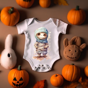 Watercolor Cute Little Mummy PNG, Halloween Clipart, Digital Stickers ...