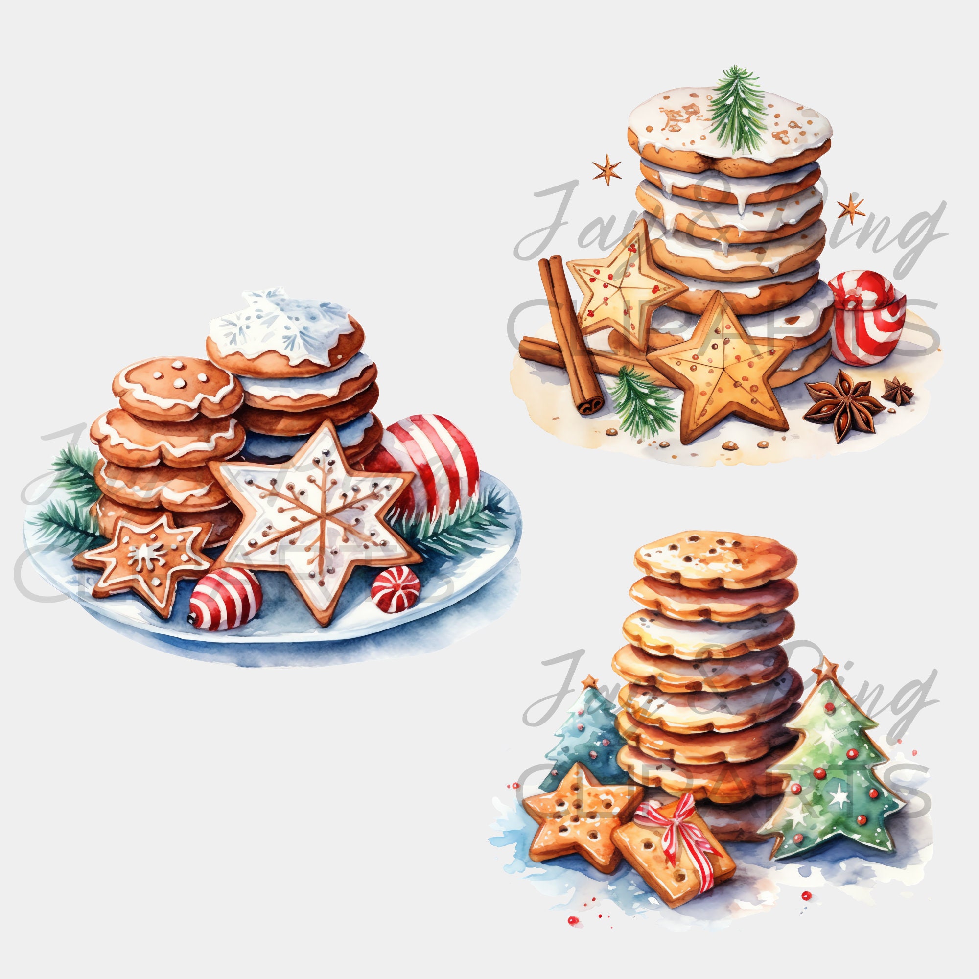 Watercolor Christmas Cookies Clipart Pnggoodnotes Stickerdigital ...