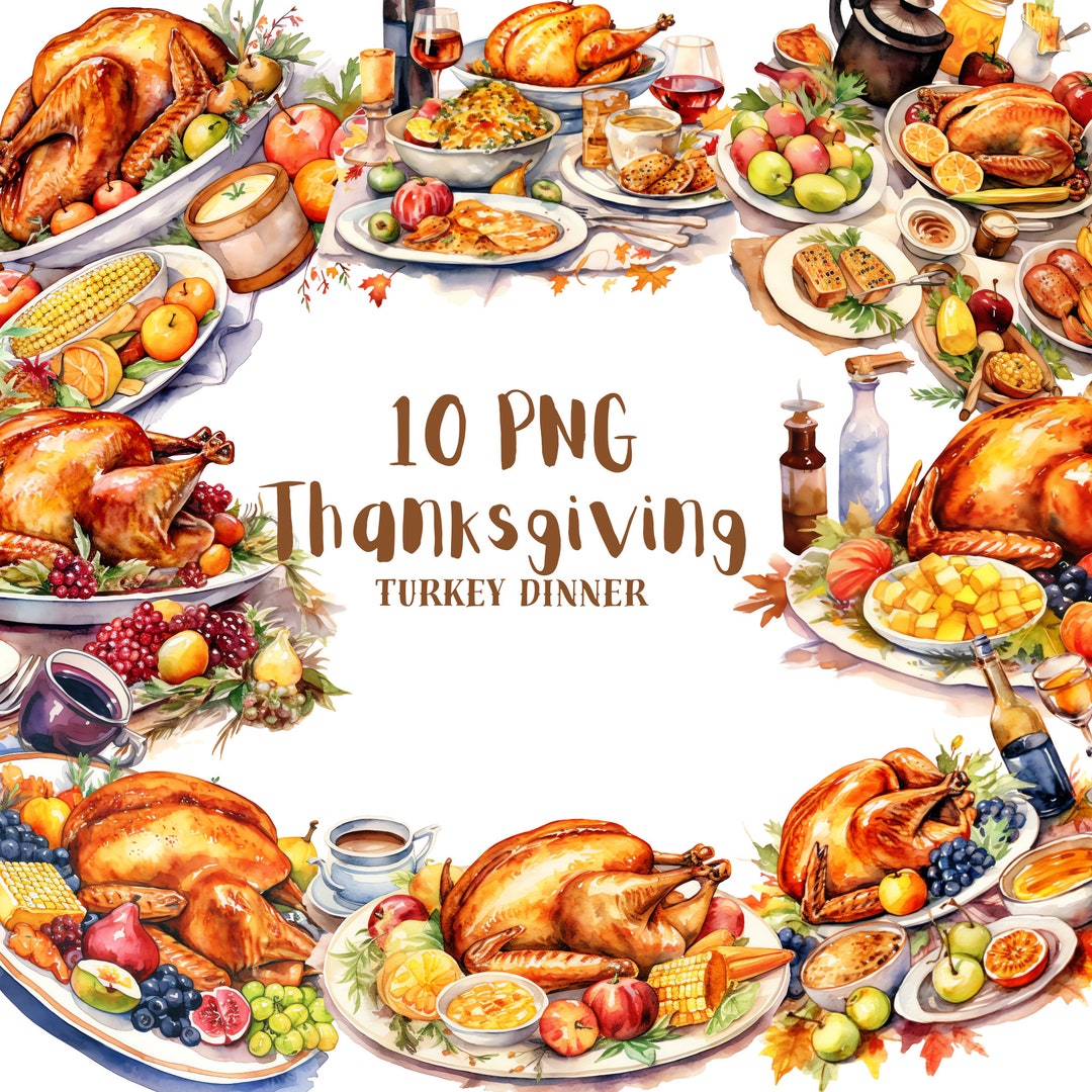 Watercolor Turkey Dinner Clipart⎥thanksgiving Clipart⎥food Clipart ...