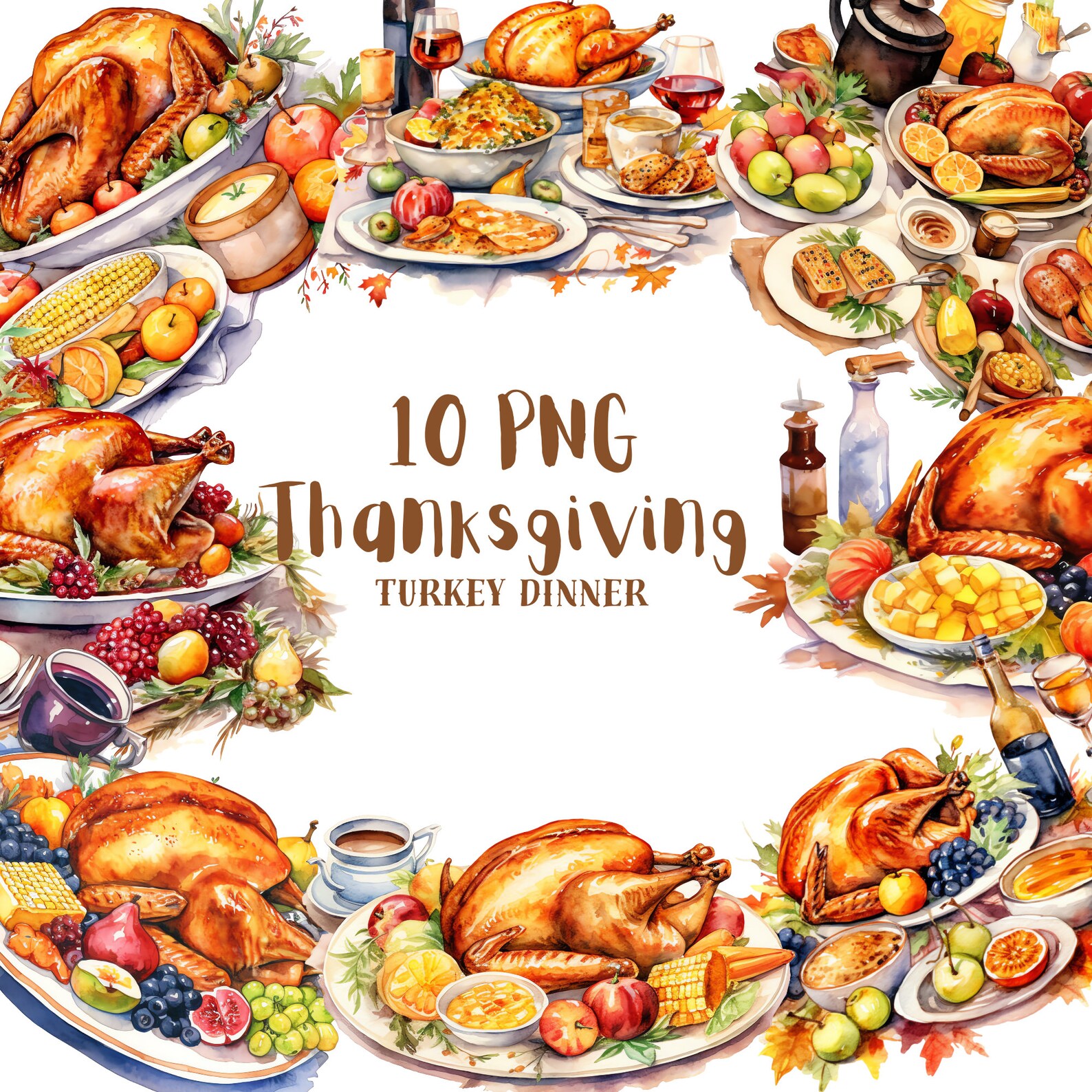 Watercolor Turkey Dinner Clipart⎥thanksgiving Clipart⎥food Clipart ...