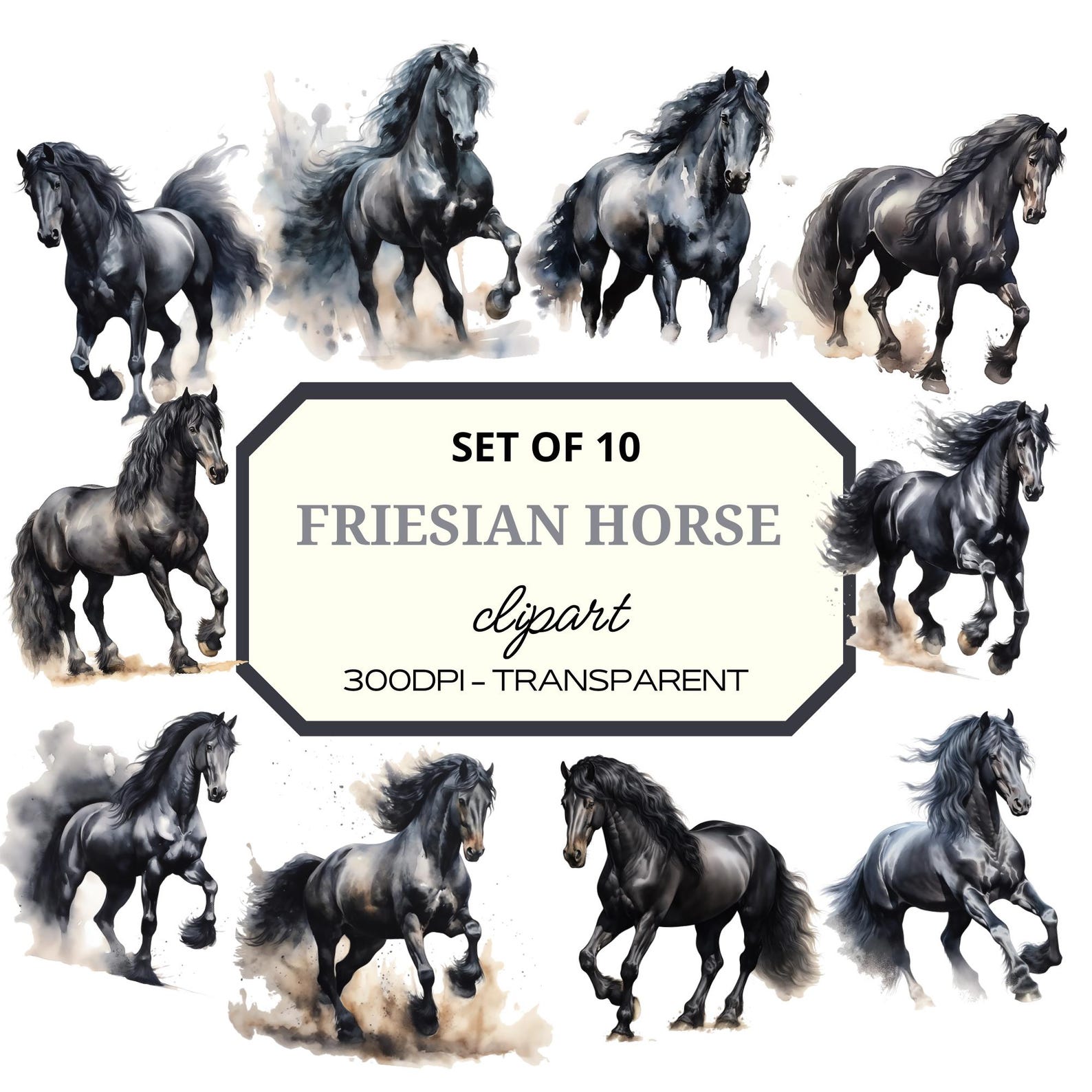 Watercolor Horse Clipart⎥black Horse Print⎥digital Planner⎥digital ...
