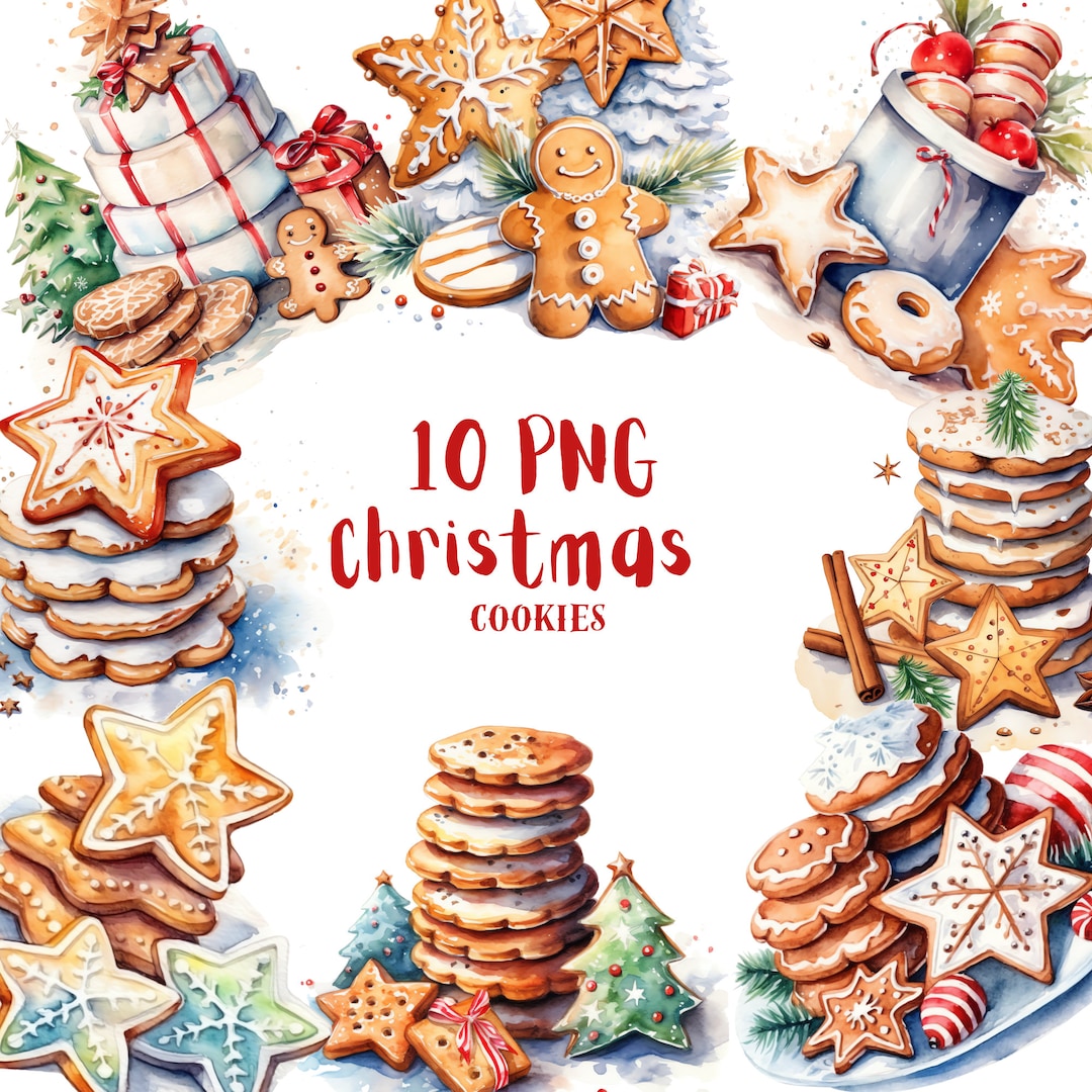 Watercolor Christmas Cookies Clipart Pnggoodnotes Stickerdigital ...