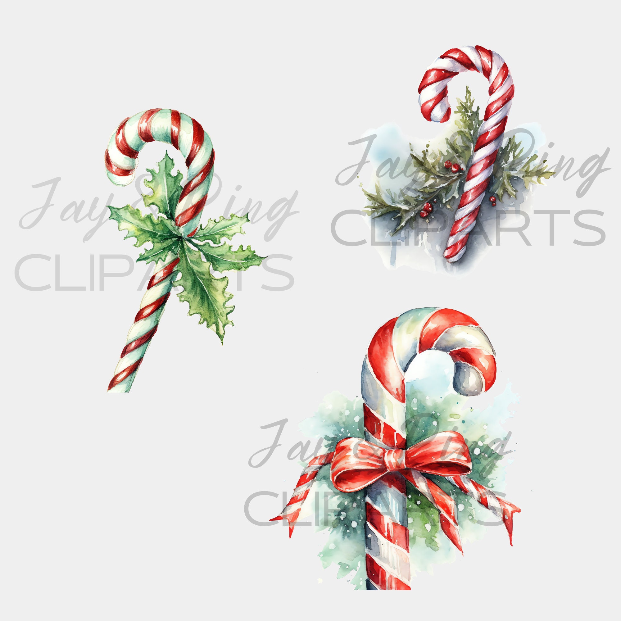Watercolor Christmas Clipart Pngclipart Candy Cane - Etsy