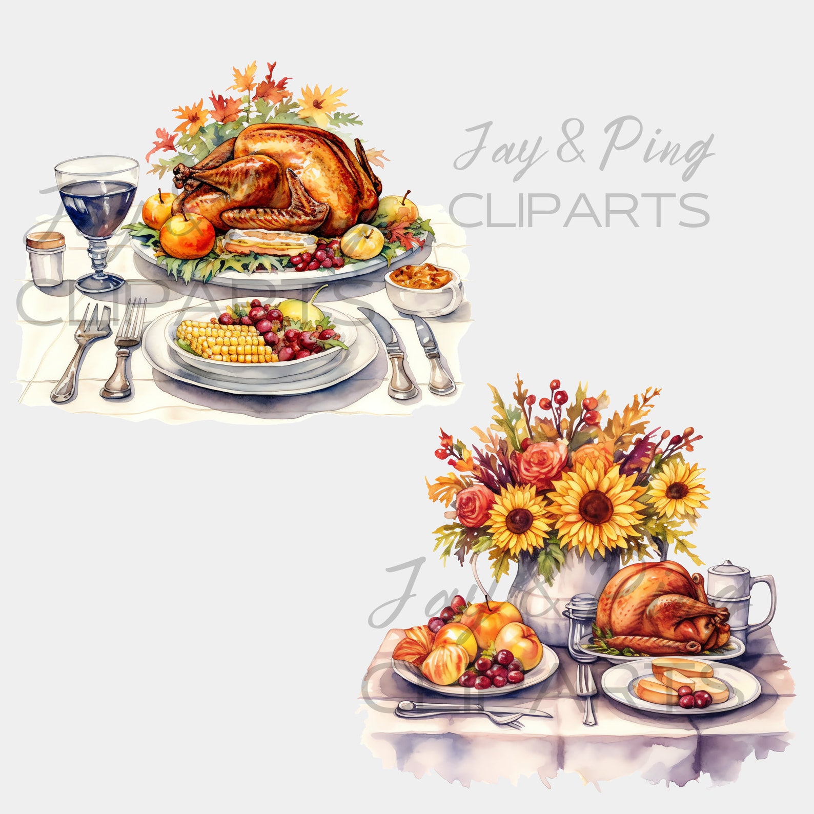 Watercolor Turkey Dinner Clipart⎥thanksgiving Clipart⎥food Clipart ...