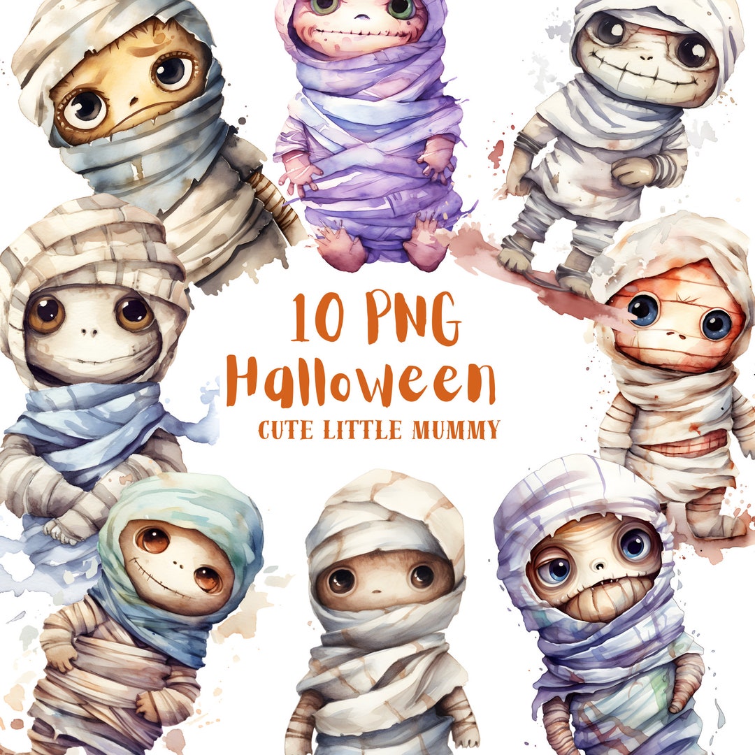 Watercolor Cute Little Mummy PNG, Halloween Clipart, Digital Stickers ...