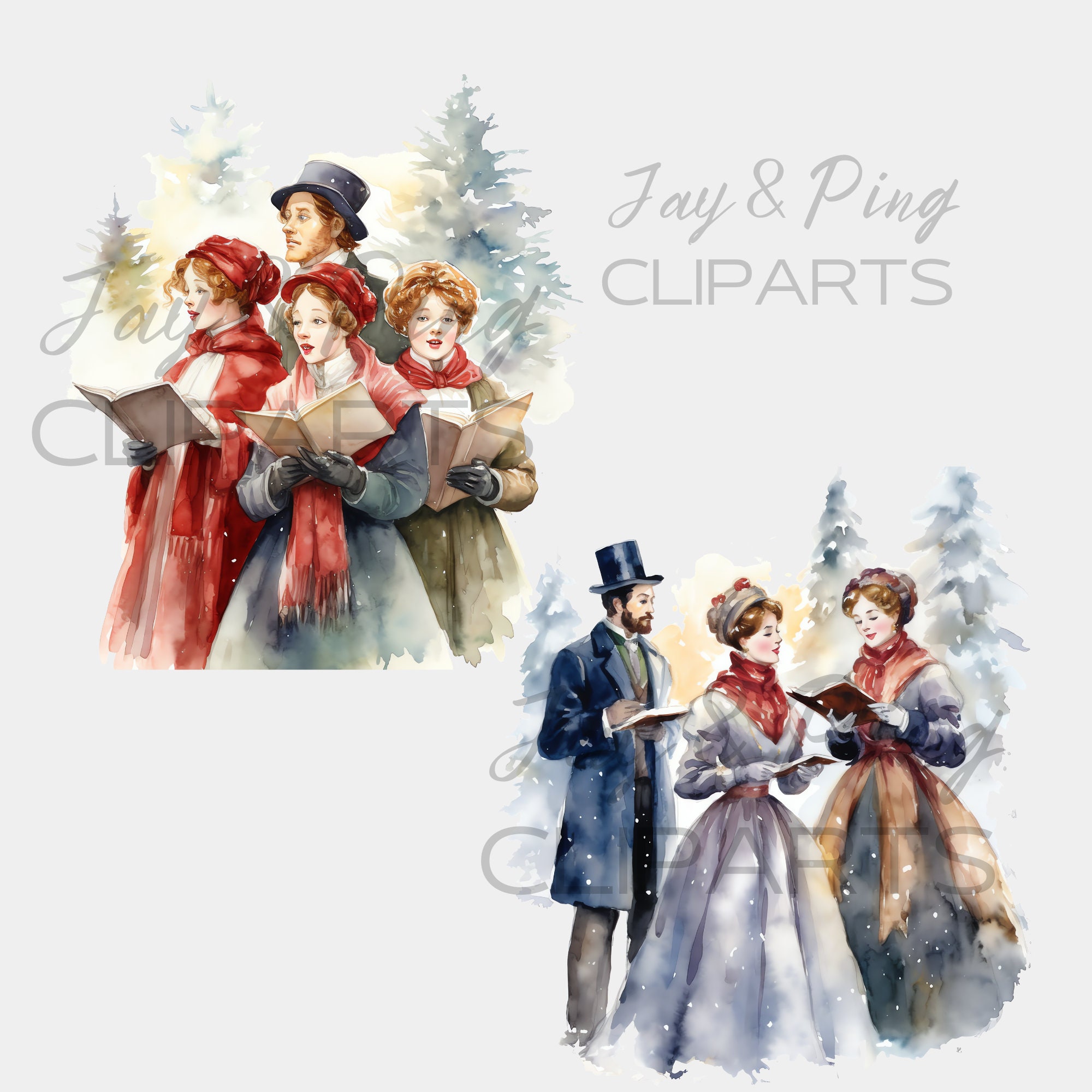 Watercolor Caroler Singer Clipart⎥christmas Png⎥digital Stickers ...