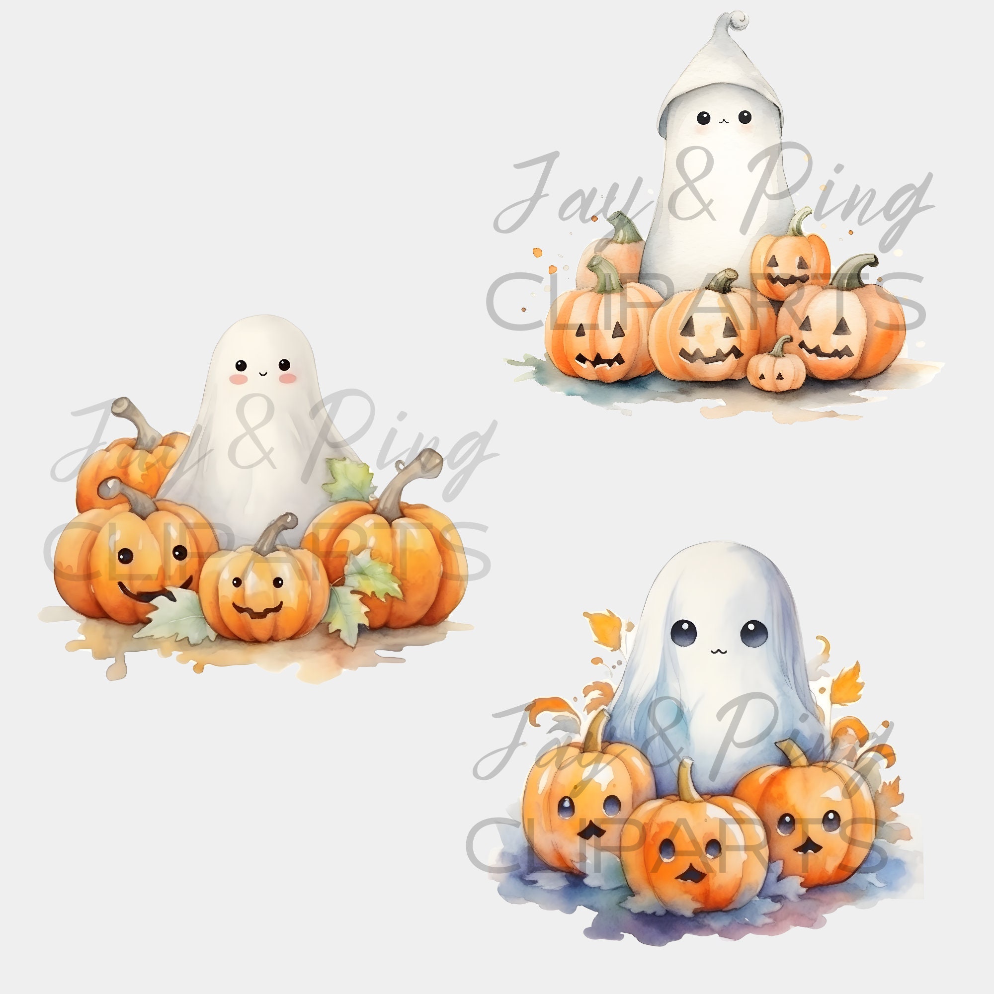 Watercolor Halloween Cute Baby Ghost Clipart⎥clipart Pumpkin⎥digital ...