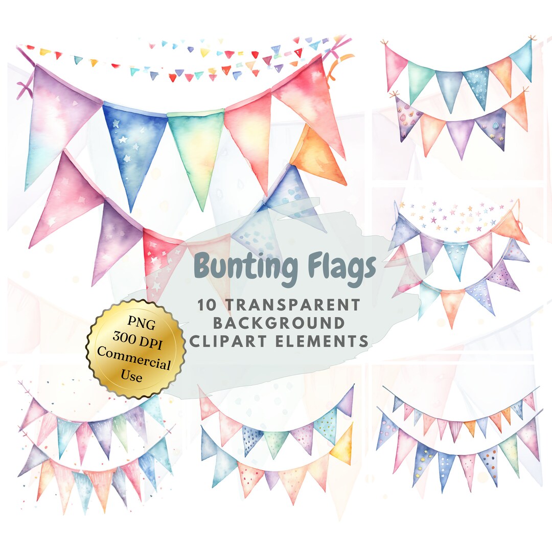 Watercolor Bunting Flags⎥watercolor Birthday Clipart⎥digital Stickers ...