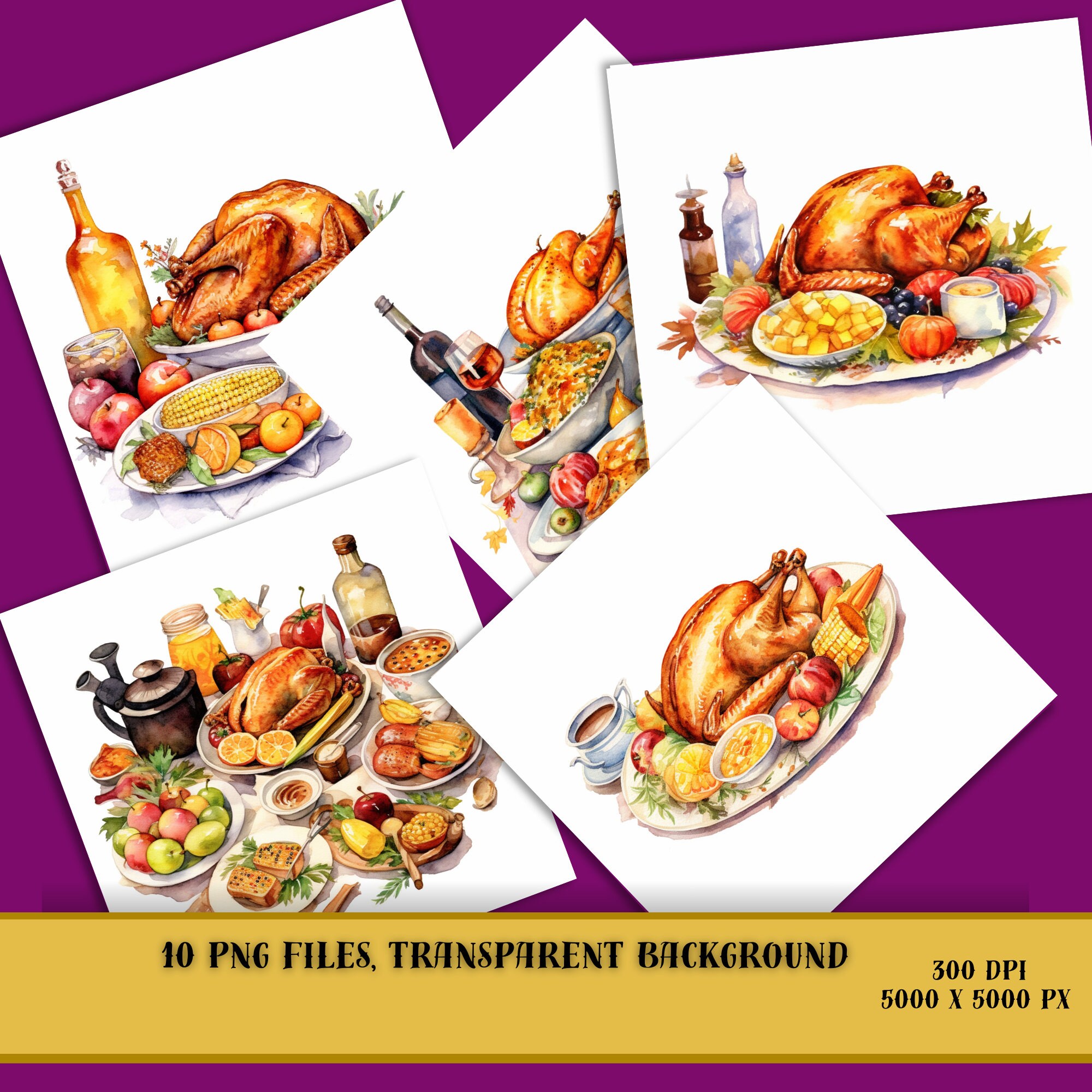 Watercolor Turkey Dinner Clipart⎥thanksgiving Clipart⎥food Clipart ...