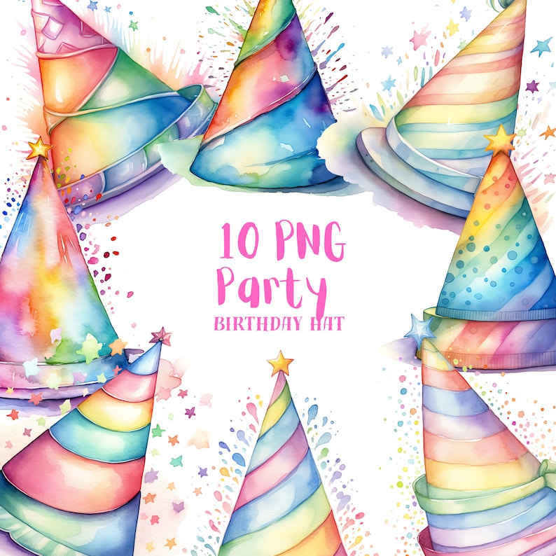 Watercolor Birthday Hatbirthday Hat Clipartdigital Stickers ...