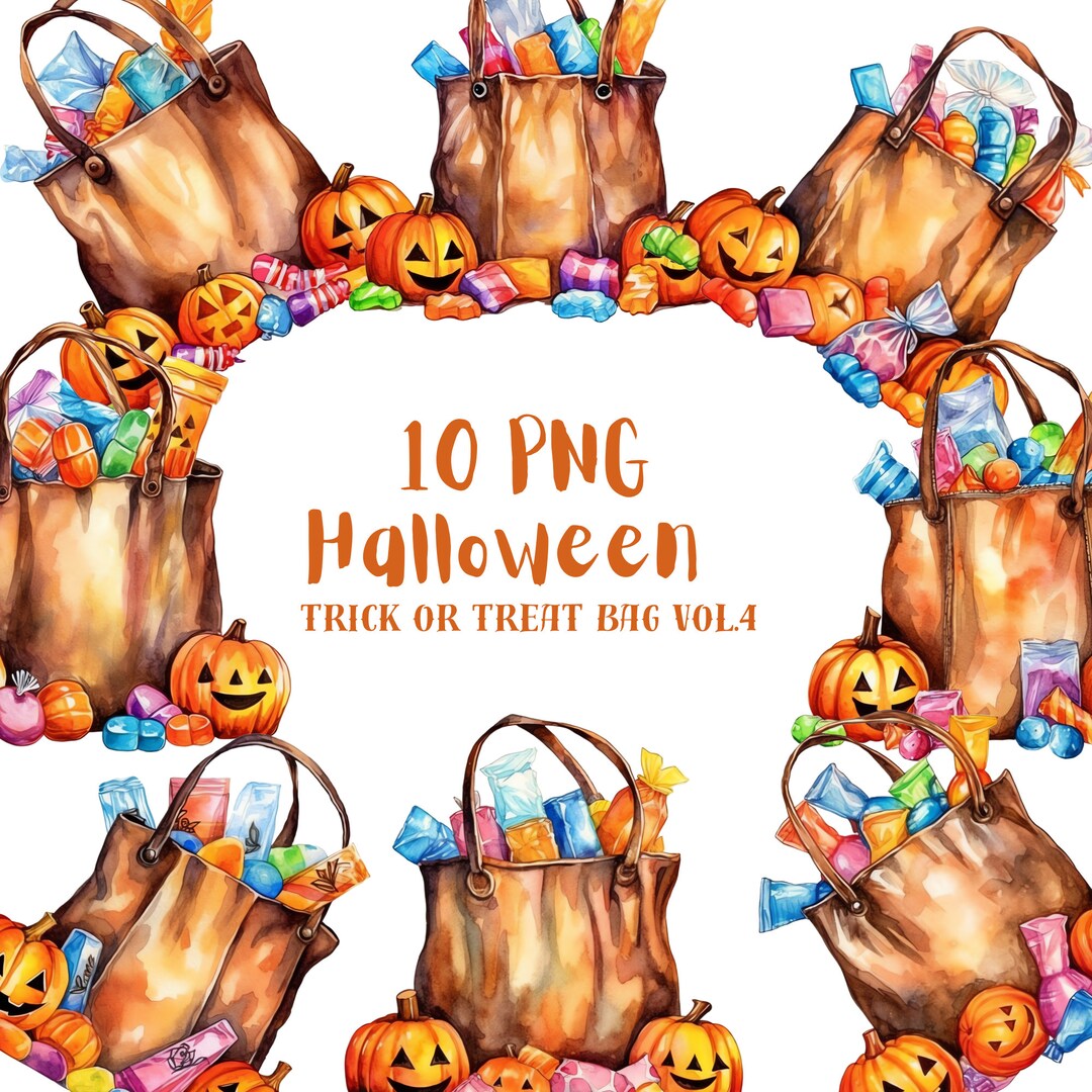 Watercolor Halloween Clipart⎥trick or Treat Bag Vol.4⎥digital Stickers ...
