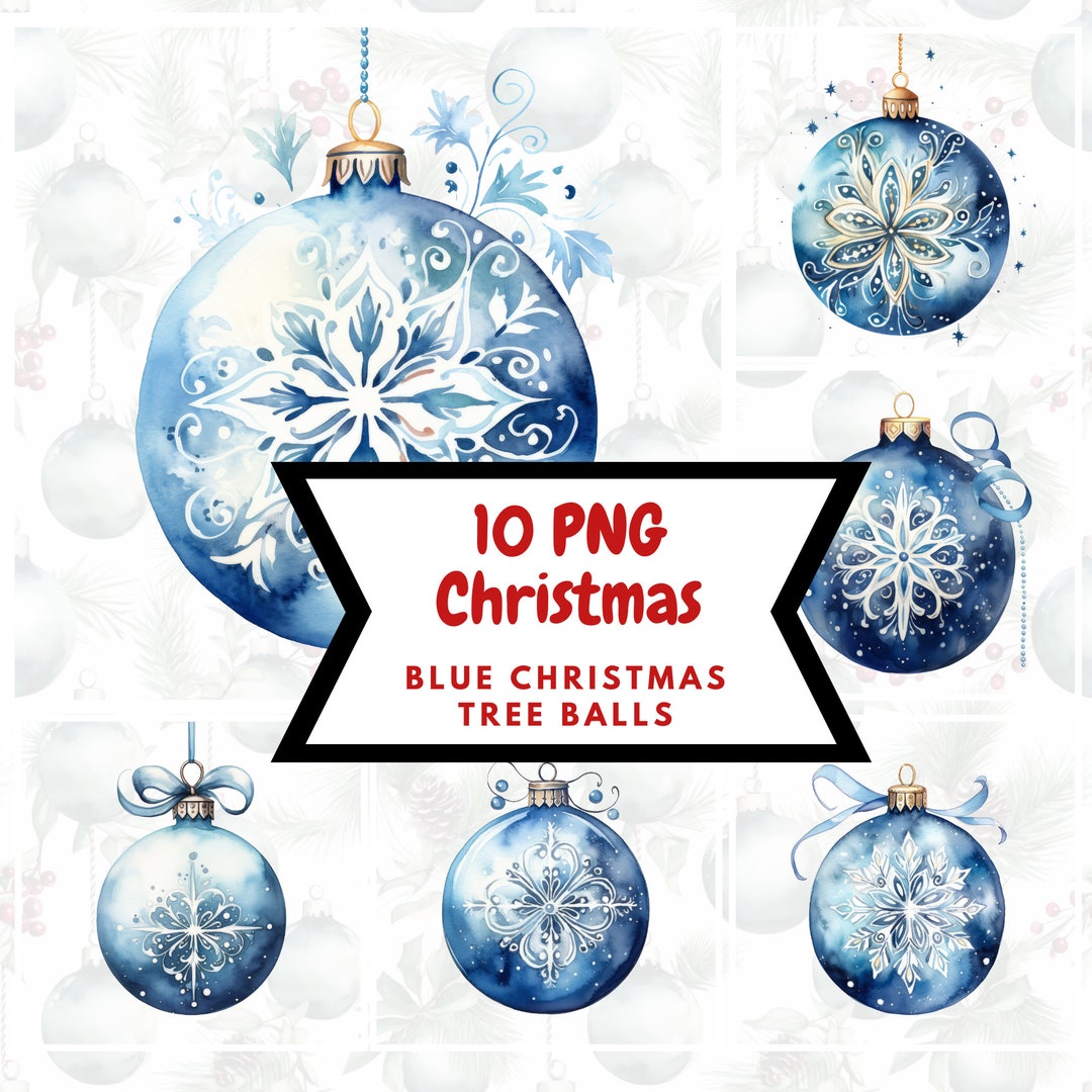 Watercolor Blue Christmas Ornaments Clipart⎥goodnotes Sticker⎥christmas ...
