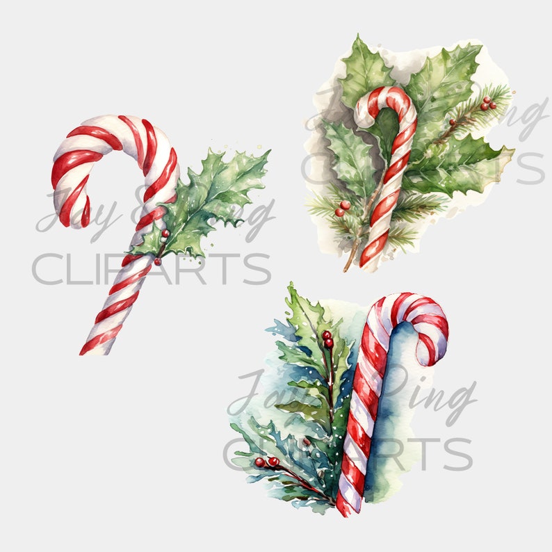 Watercolor Christmas Clipart Pngclipart Candy Cane - Etsy