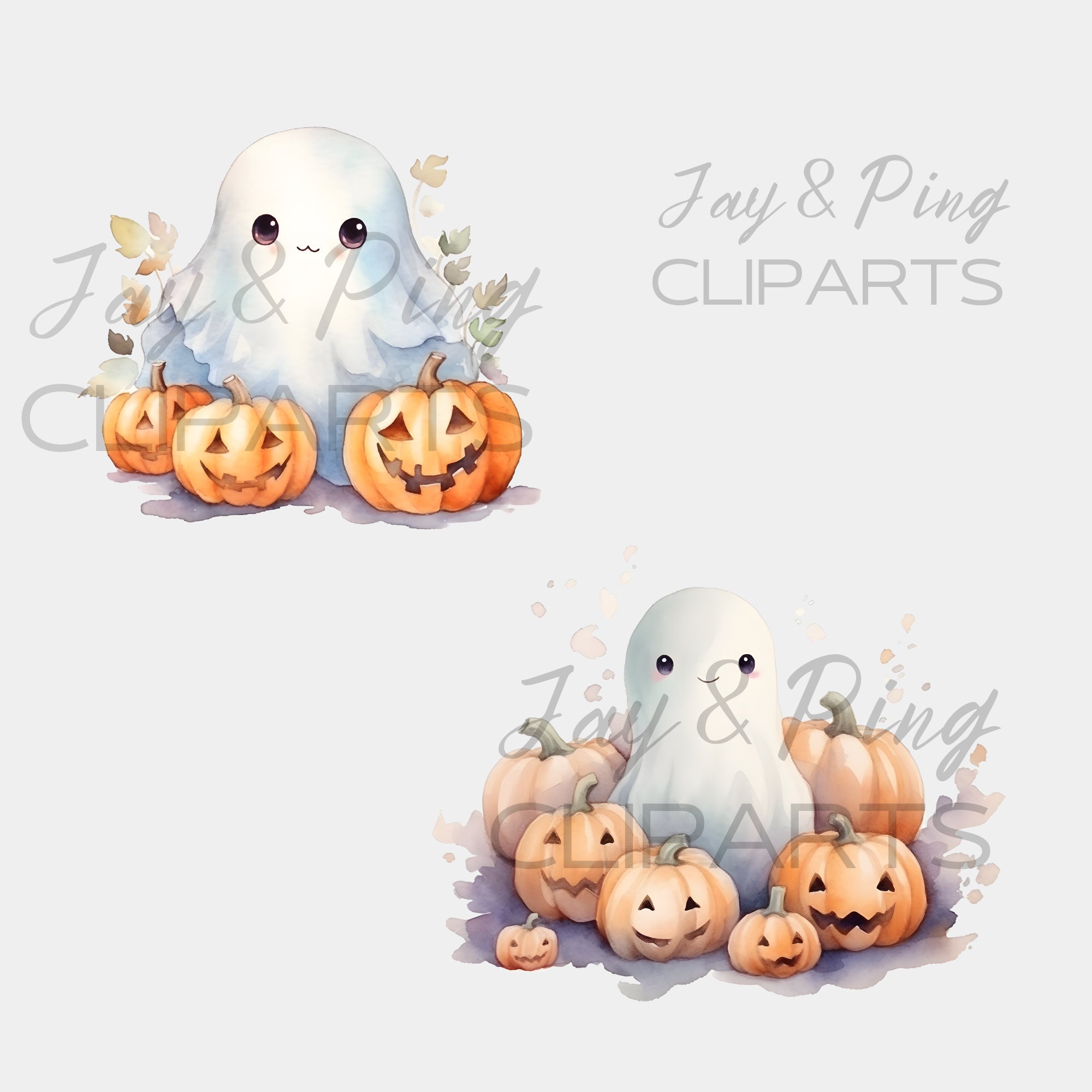 Watercolor Halloween Cute Baby Ghost Clipart⎥clipart Pumpkin⎥digital ...