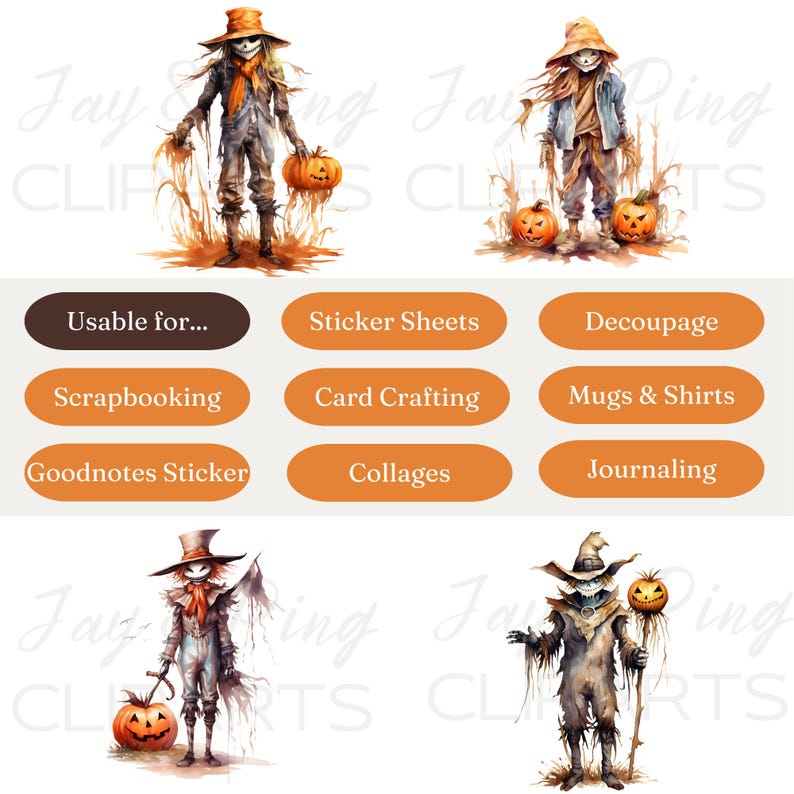 Halloween Scarecrow Clipart⎥watercolor Clipart Bundle⎥digital Stickers ...