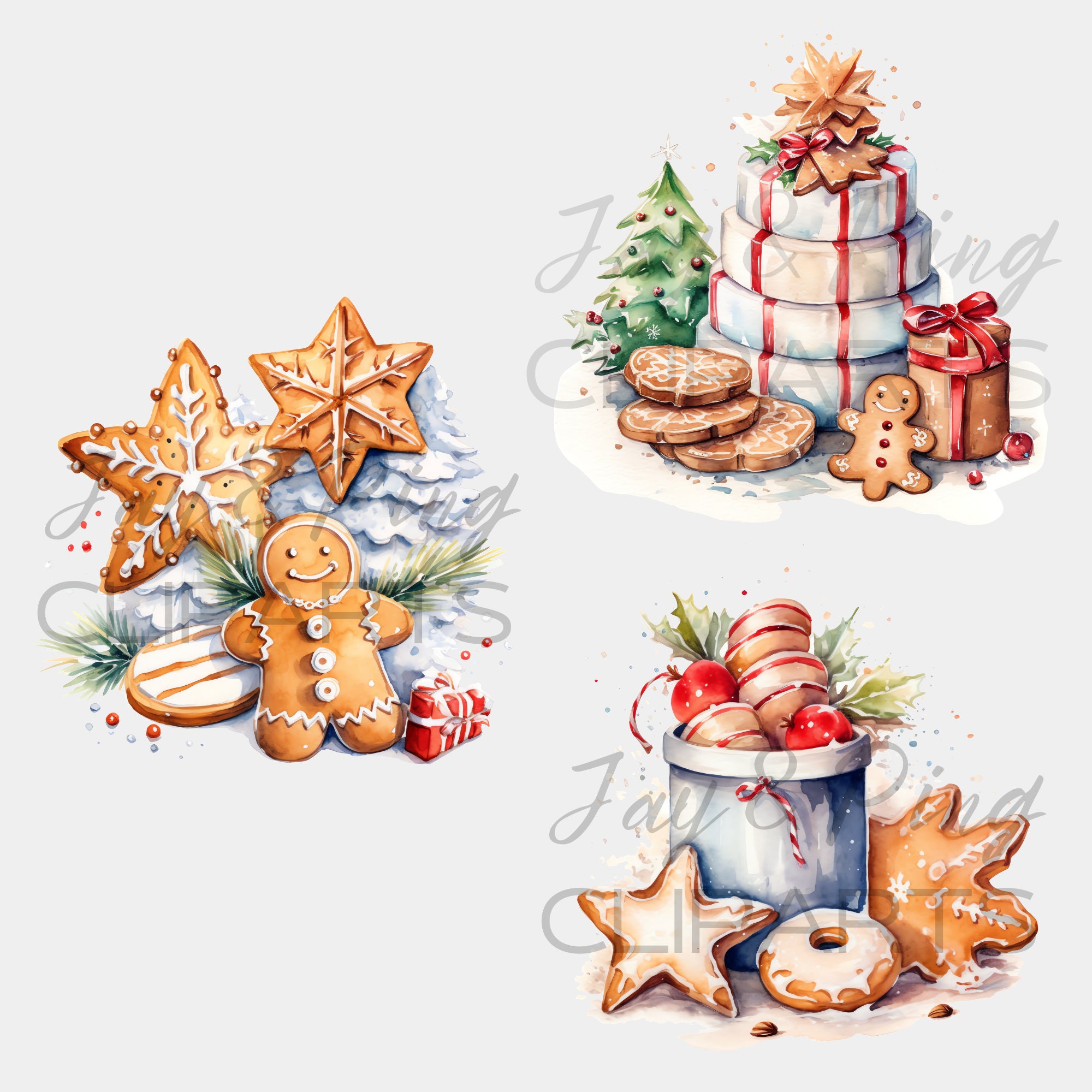 Watercolor Christmas Cookies Clipart Pnggoodnotes Stickerdigital ...