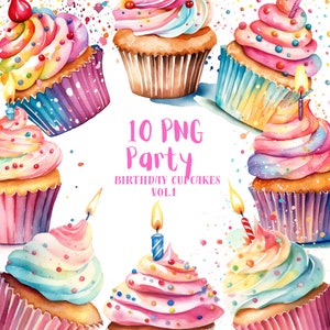 Watercolor Cupcake Clipartwatercolor Birthday Clipartwatercolor Food ...