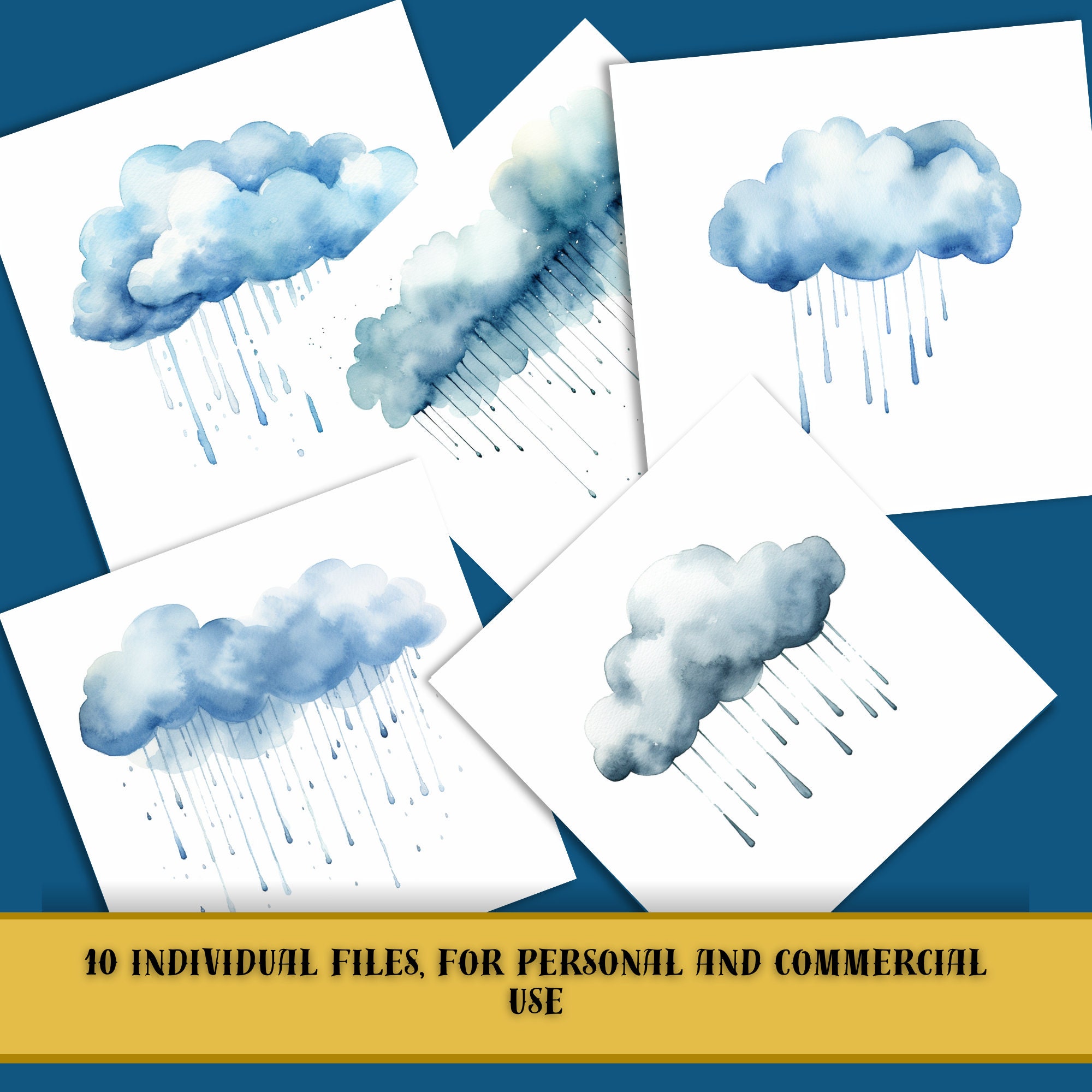 Watercolor Raining Clouds Clipart⎥goodnotes Sticker Rain⎥clipart Autumn ...