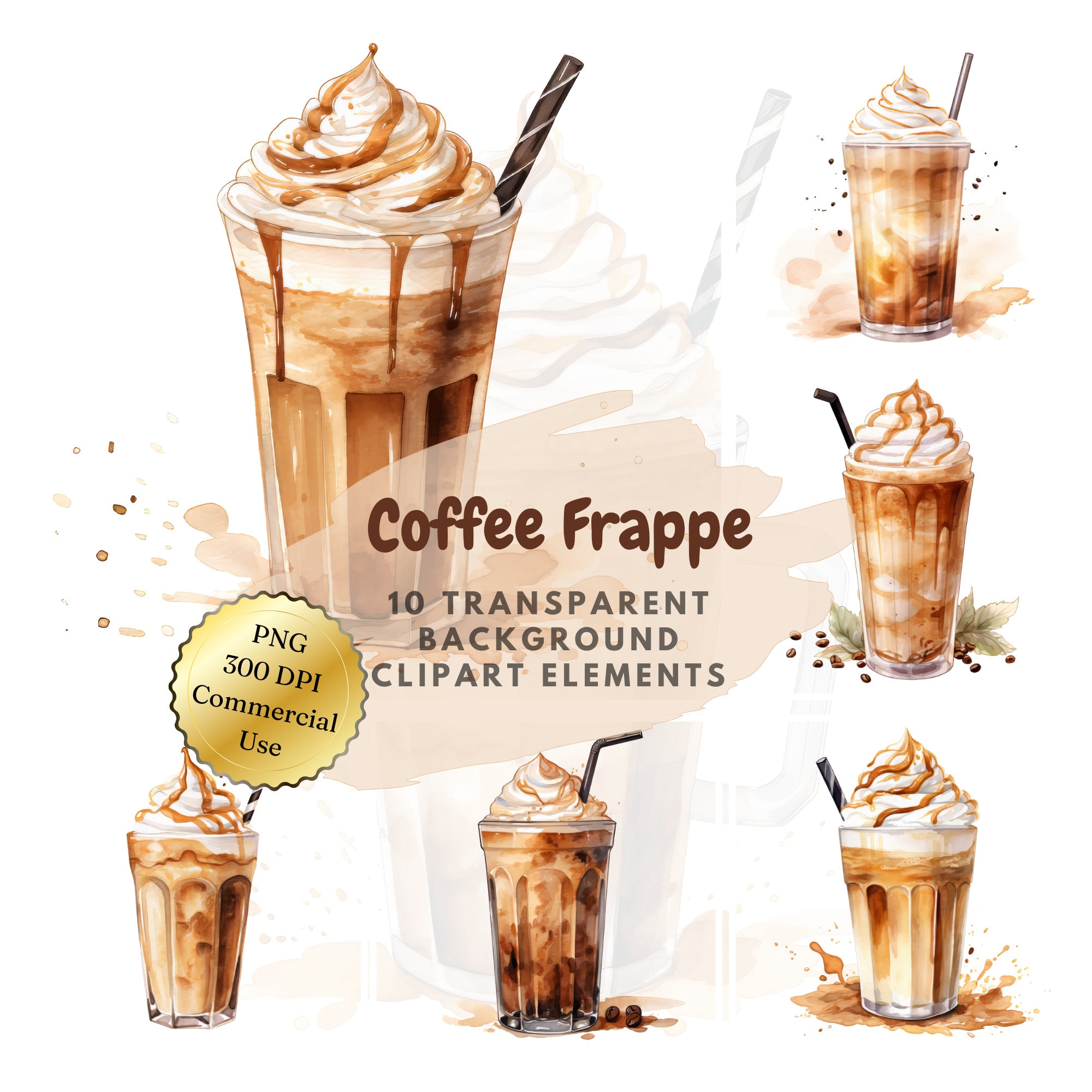 Watercolor Coffee Frappe Clipart Png⎥goodnotes Sticker⎥coffee ...
