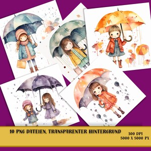 Watercolor Cute Umbrella Girl Clipart⎥clipart Autumn⎥umbrella Png⎥cozy ...